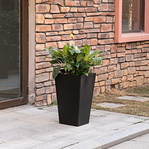 Outsunny Set of 3 Tall Planters with Drainage Hole, Outdoor Flower Pots, Indoor Planters for Porch, Front Door, Entryway, Patio and Deck, Black