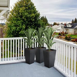 Outsunny Set of 3 Tall Planters with Drainage Hole, Outdoor Flower Pots, Indoor Planters for Porch, Front Door, Entryway, Patio and Deck, Black