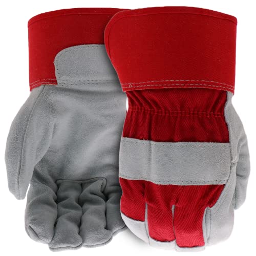 Boss Men's Guard Split Cowhide Leather Palm Work Gloves, Safety Cuff, Leather Knuckle Strap, Wing Thumb, Abrasion Resistant, Red/Gray, X-Large (B71011-XL)