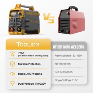 TOOLIOM 195A Stick Welder 110/220V Dual Voltage MMA Welder Hot Start Arc Force Anti-Stick Welding Machine & 16 Inches 932℉(500℃) Heat Fire Resistant Leather Mig/Stick Welding Gloves