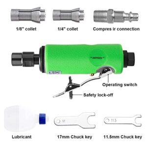 DOTOOL 1/4" Air Die Grinder Kit Straight Pneumatic 28000 RPM Rear Exhaust Polisher with 1/4"(6MM) and 1/8"(3MM) Collets Mini and Compact Size, Polishing Tool