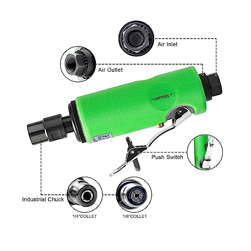 DOTOOL 1/4" Air Die Grinder Kit Straight Pneumatic 28000 RPM Rear Exhaust Polisher with 1/4"(6MM) and 1/8"(3MM) Collets Mini and Compact Size, Polishing Tool