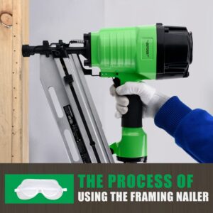 DOTOOL Framing Nail Gun 21 Degree 2-Inch to 3-1/2-Inch with Tool-Less Depth Adjustment Pneumatic Framing Nailer Air Nail Gun for Wall Sheathing, Siding Mount