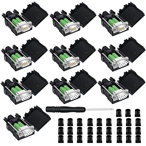 YIOVVOM DB9 Breakout Connector,DB9 Solderless RS232 D-SUB Male and Female Serial Adapters 9-Pin Port White Adapter to Terminal Connector Signal Module with case Set of 10