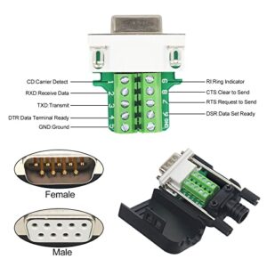 YIOVVOM DB9 Breakout Connector,DB9 Solderless RS232 D-SUB Male and Female Serial Adapters 9-Pin Port White Adapter to Terminal Connector Signal Module with case Set of 10