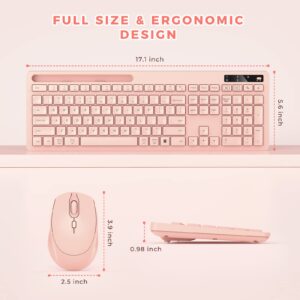 Wireless Keyboard and Mouse for MacBook, Vivefox Pink Wireless Keyboard with Phone Holder USB A & Type C Receiver Rose Gold Keyboard and Mouse for Windows, Mac, MacBook/Air/Pro Computer