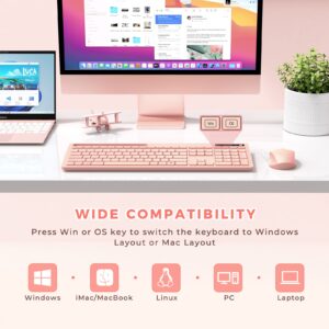 Wireless Keyboard and Mouse for MacBook, Vivefox Pink Wireless Keyboard with Phone Holder USB A & Type C Receiver Rose Gold Keyboard and Mouse for Windows, Mac, MacBook/Air/Pro Computer