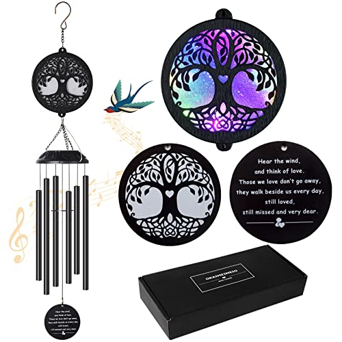 Solar Tree of Life Wind Chimes, Memorial Gift for Mom, Wind Chimes for Outside, Sympathy Wind Chimes for Loss of Loved One, Condolence Gift, Outdoor Garden Decor