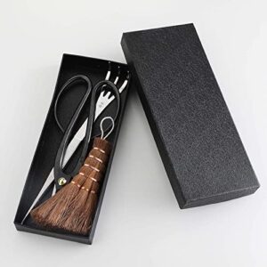 wazakura japanese bonsai garden 3pcs tool starter kit, made in japan, ashinaga bonsai scissors, stainless tweezers with rake, chinese broom. beginner set with shears, tweezers and soil brush