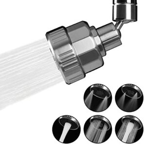 Faucet Sprayer Attachment, Big Angle Swivel Kitchen Faucet Aerator,Sink Faucet Head Replacement, 5 Spray Models, 55/64-27UNS Famale Thread, Male Thread Adapter included, Brushed Nickel