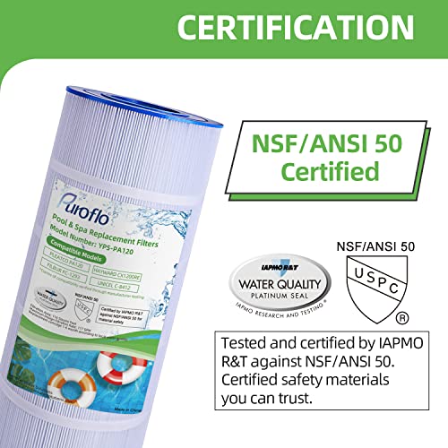 PUROFLO YPS-PA120 Pool Filter Replace for Hayward C1200, CX1200RE, Pleatco PA120, Unicel C-8412, Filbur FC-1293, Clearwater II 125, Waterway Pro Clean PCCF-125, 817-0125N Cartridge, 120 Sqft, 1 Pack