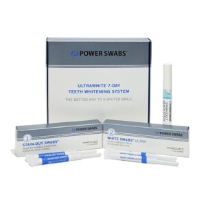 power swabs - 7 day professional teeth whitening kit - for at home use - easy 5 minute teeth whitening - dentist formulated teeth whitening swabs to remove stains