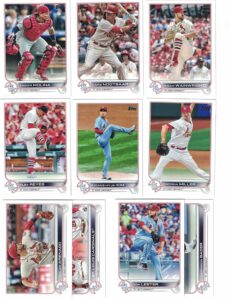 st. louis cardinals / 2022 topps baseball team set (series 1 and 2) with (21) cards. plus 2021 topps cardinals baseball team set (series 1 and 2) with (21) cards. ***includes (3) additional bonus cards of former cardinals greats ozzie smith, stan musial a