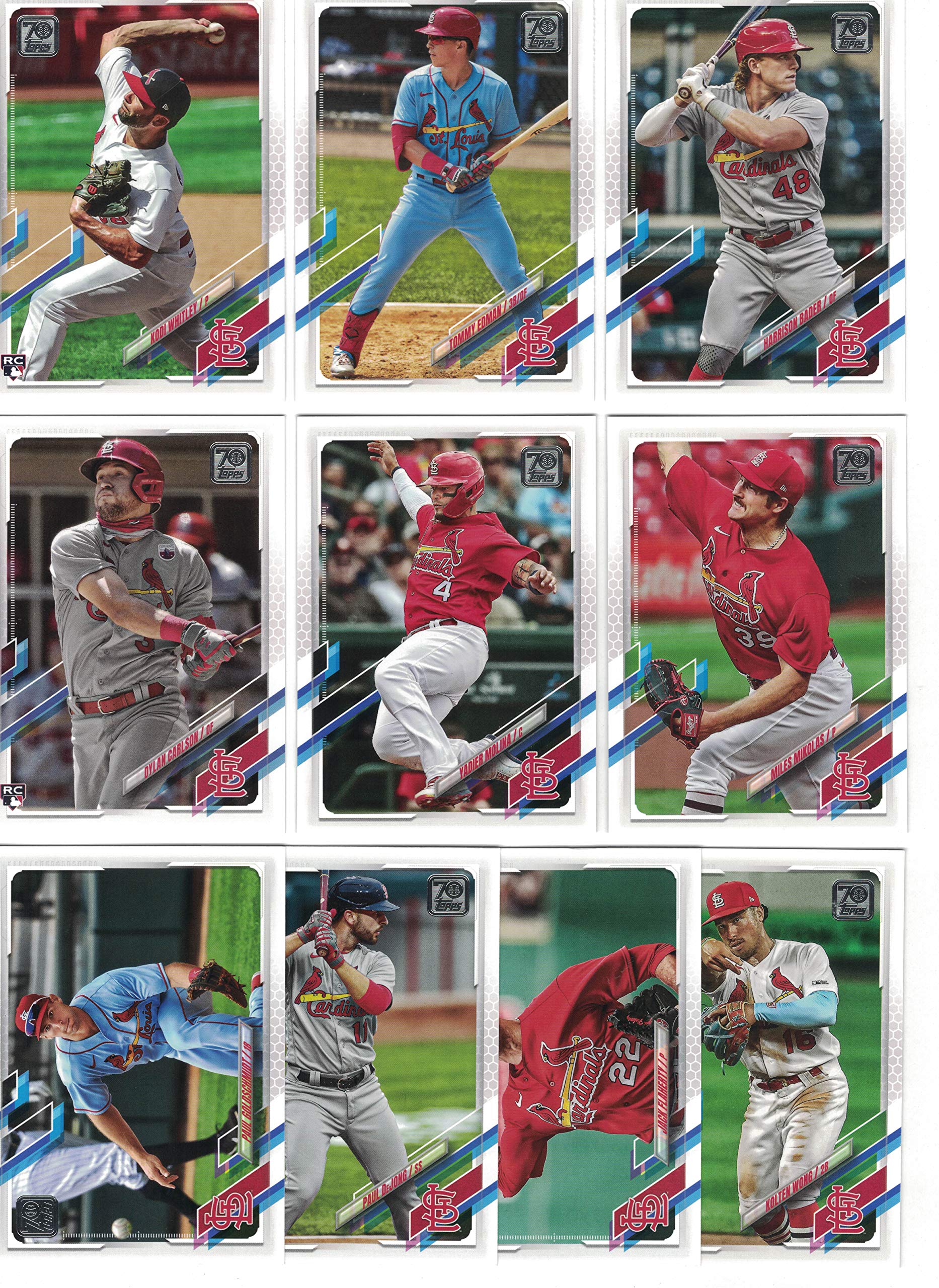 St. Louis Cardinals / 2022 Topps Baseball Team Set (Series 1 and 2) with (21) Cards. PLUS 2021 Topps Cardinals Baseball Team Set (Series 1 and 2) with (21) Cards. ***INCLUDES (3) Additional Bonus Cards of Former Cardinals Greats Ozzie Smith, Stan Musial a