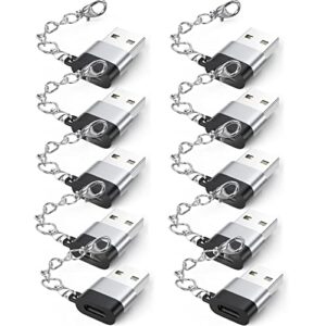 usb c female to usb male adapter 10 pack, usb a male to usb c female cable converter with keychain, usbc type c connector charge & data sync for laptop car charger headphone computer hub and more