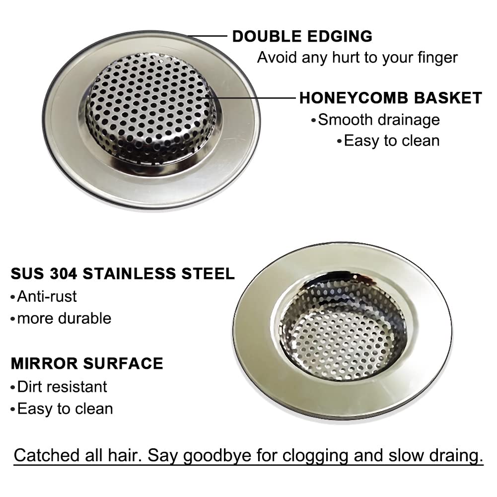 Seatery 2PCS Bathtub Drain Strainers, Shower Drain Hair Catcher, Stainless Steel Drain Cover Basket for Bathroom Laundry Floor Drain, Fit for 1.75"-3.0" Drain Hole