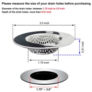 Seatery 2PCS Bathtub Drain Strainers, Shower Drain Hair Catcher, Stainless Steel Drain Cover Basket for Bathroom Laundry Floor Drain, Fit for 1.75"-3.0" Drain Hole