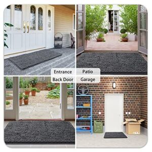 Ompaa Chenille Indoor Door Mat Entryway Rug, 36x24 Grey, Super Absorbent Mud Mats for Dirty Dogs Paws & Muddy Shoes, Non Slip Welcome Floor Doormats for Home Front Back Door, Patio, Garage, Entrance