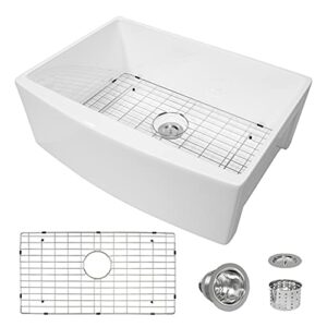 fongcern 33 inch ceramic kitchen sinks,fireclay undermount flat apron front reversible white porcelain 33" farmhouse sink farm sink with protective stainless gird and strainer…