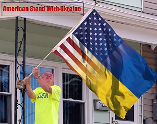 American& Ukraine Flag 3x5 Ft -Smooth Satin Fabric Double Sided Print Ukrainian National Flags -USA Stand With Ukraine 3x5 Foot Flag Show where you stand Banner