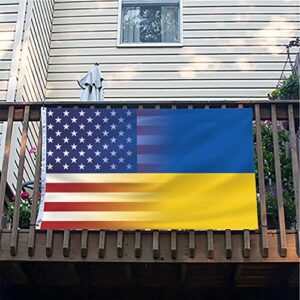 American& Ukraine Flag 3x5 Ft -Smooth Satin Fabric Double Sided Print Ukrainian National Flags -USA Stand With Ukraine 3x5 Foot Flag Show where you stand Banner