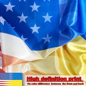 American& Ukraine Flag 3x5 Ft -Smooth Satin Fabric Double Sided Print Ukrainian National Flags -USA Stand With Ukraine 3x5 Foot Flag Show where you stand Banner