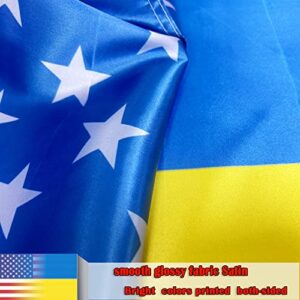 American& Ukraine Flag 3x5 Ft -Smooth Satin Fabric Double Sided Print Ukrainian National Flags -USA Stand With Ukraine 3x5 Foot Flag Show where you stand Banner