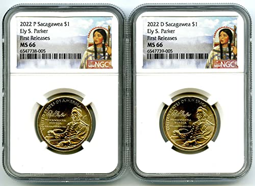 2022 P D Sacagawea ELY S. PARKER $1 Dollar Matched 2-COIN SET FIRST RELEASES NGC Dollar NGC MS66