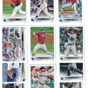 Miami Marlins / 2022 Topps Baseball Team Set (Series 1 and 2) with (23) Cards. PLUS 2021 Topps Marlins Baseball Team Set (Series 1 and 2) with (25) Cards. ***INCLUDES (3) Additional Bonus Marlins Cards! ***