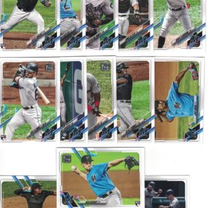 Miami Marlins / 2022 Topps Baseball Team Set (Series 1 and 2) with (23) Cards. PLUS 2021 Topps Marlins Baseball Team Set (Series 1 and 2) with (25) Cards. ***INCLUDES (3) Additional Bonus Marlins Cards! ***