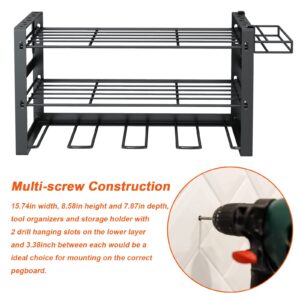 Power Tool Organizer Heavy Duty Floating Tool Shelf 3 Layers Metal Power Tool Holder Organization Garage Wall Mounted Utility Storage Rack for Cordless Drill Charging Station Screwdriver