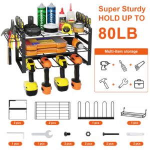 Power Tool Organizer Heavy Duty Floating Tool Shelf 3 Layers Metal Power Tool Holder Organization Garage Wall Mounted Utility Storage Rack for Cordless Drill Charging Station Screwdriver