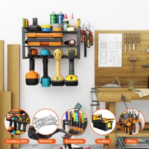 Power Tool Organizer Heavy Duty Floating Tool Shelf 3 Layers Metal Power Tool Holder Organization Garage Wall Mounted Utility Storage Rack for Cordless Drill Charging Station Screwdriver