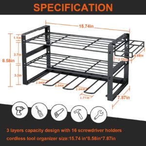 Power Tool Organizer Heavy Duty Floating Tool Shelf 3 Layers Metal Power Tool Holder Organization Garage Wall Mounted Utility Storage Rack for Cordless Drill Charging Station Screwdriver