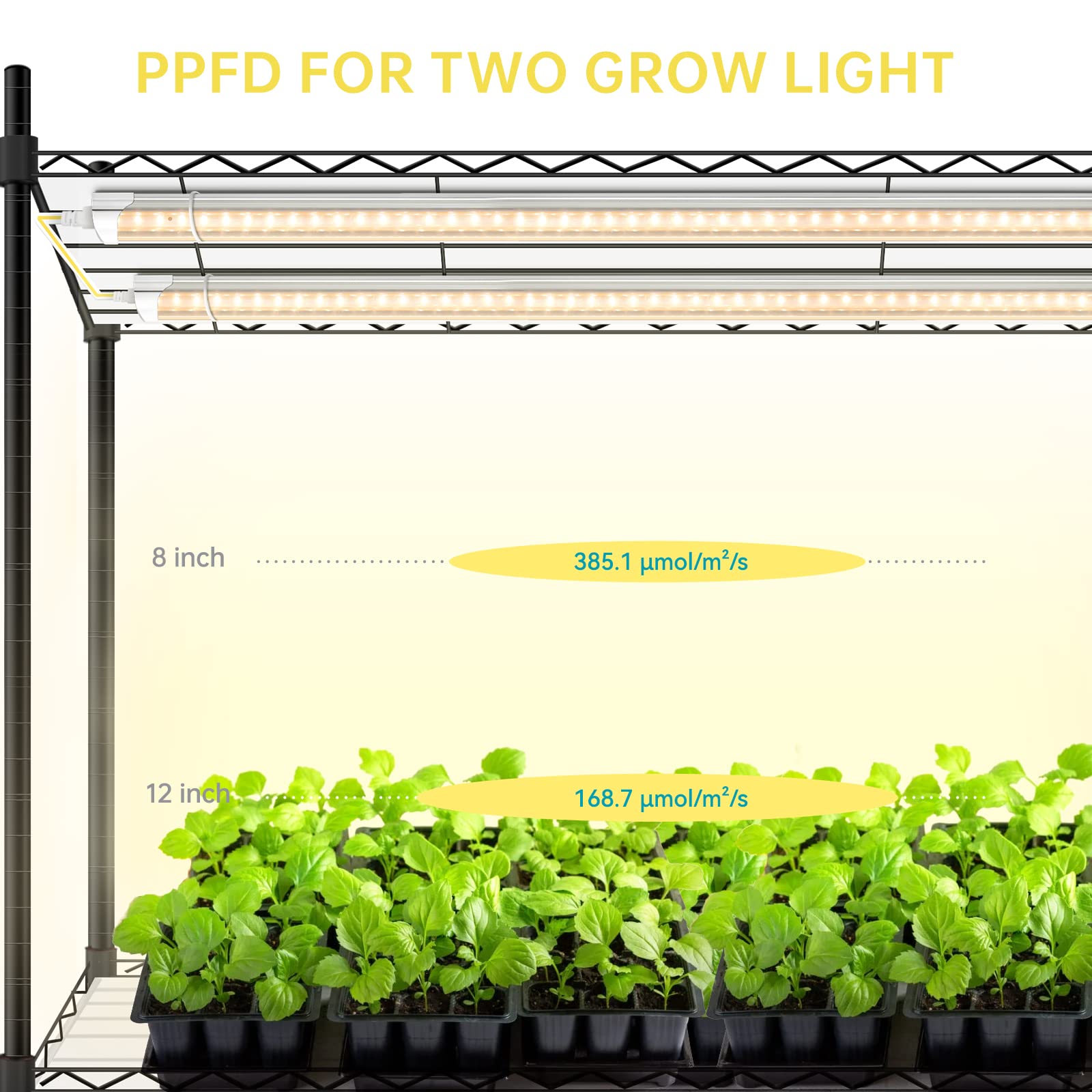 Bstrip Plant Shelf with Grow Light, 4-Tier Large Grow Light Shelf with Wheels, Stainless Steel, 12-Pack 288W T8 Full Spectrum Grow Lights for Seed Starting(57.4" L x 13.8" W x 59" H)