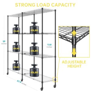 Bstrip Plant Shelf with Grow Light, 4-Tier Large Grow Light Shelf with Wheels, Stainless Steel, 12-Pack 288W T8 Full Spectrum Grow Lights for Seed Starting(57.4" L x 13.8" W x 59" H)