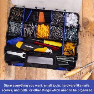 Small Parts Storage Case Tools Box Organizer Double Side 34 Compartments Hardware Organizers with Removable Plastic Dividers for Screws Nuts Nails Bolts