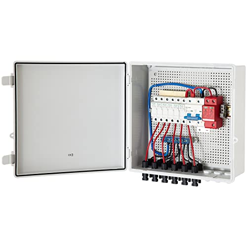 VEVOR PV Combiner Box, 6 String with 15A Rated Current Fuse, 125A Circuit Breaker, Lightning Arreste Connector for On/Off Grid Solar Panel System, IP65 Waterproof, White