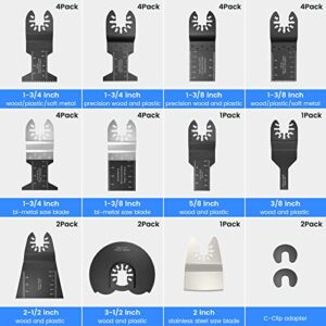 Oscillating Saw Blades, 33pcs Quick Release Oscillating Tool Blades for Wood Metal Cutting, Multi Tool blades Compatible with Fein Multimaster Porter Dewalt Makita Milwaukee Chicago Craftsmans etc.