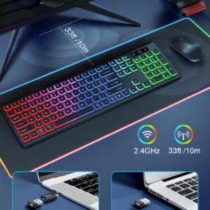 Wireless Keyboard and Mouse Combo - RGB Backlit, Rechargeable & Light Up Letters, Full-Size, Ergonomic Tilt Angle, Sleep Mode, 2.4GHz Quiet Keyboard Mouse for Mac, Windows, Laptop, PC, Trueque