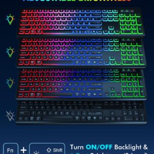 Wireless Keyboard and Mouse Combo - RGB Backlit, Rechargeable & Light Up Letters, Full-Size, Ergonomic Tilt Angle, Sleep Mode, 2.4GHz Quiet Keyboard Mouse for Mac, Windows, Laptop, PC, Trueque