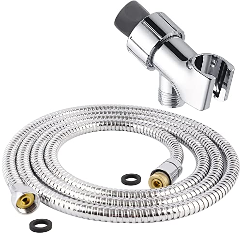 Hibbent All Metal Shower Hose,Shower Head Holder for Handheld Shower Head,71 Inch Stainless Steel Extra Long Shower Hose Replacement,Adjustable Shower Arm Mount,Brass Pivot Ball,Anti-Twist Hose,Chrome