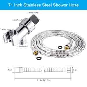 Hibbent All Metal Shower Hose,Shower Head Holder for Handheld Shower Head,71 Inch Stainless Steel Extra Long Shower Hose Replacement,Adjustable Shower Arm Mount,Brass Pivot Ball,Anti-Twist Hose,Chrome