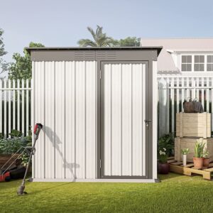 rophefx 5' x 3' outdoor metal storage shed, outside waterproof tool shed, steel garden shed with single lockable door for backyard, patio, lawn, white & grey