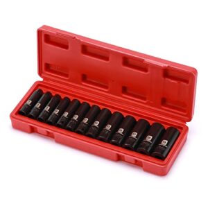 MIXPOWER 13 Pieces 3/8-Inch Drive Deep Impact Socket Set, 7mm to 19mm, CR-V, Metric, 6 Point, Deep, 13 Pieces 3/8" Dr. Socket