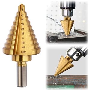 step drill bit, weaverbird titanium drill bit set (1/4" to 1-3/8"), hss drill cone bits with double cutting blades, small drill bits, cone drill bit for soft metal sheet/wood/plastic drilling cutting