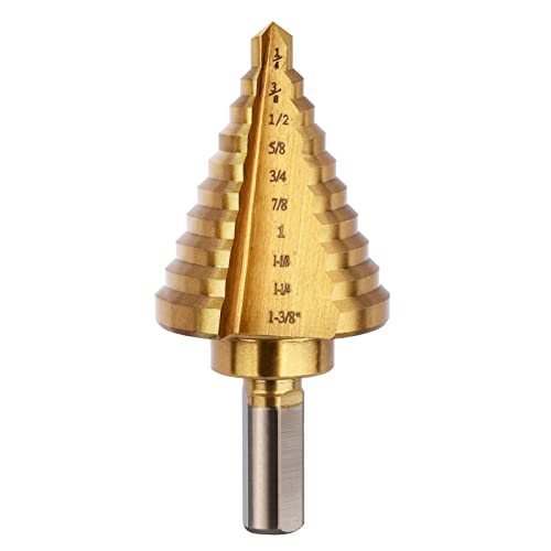 Step Drill Bit, WEAVERBIRD Titanium Drill Bit Set (1/4" to 1-3/8"), HSS Drill Cone Bits with Double Cutting Blades, Small Drill Bits, Cone Drill Bit for Soft Metal Sheet/Wood/Plastic Drilling Cutting