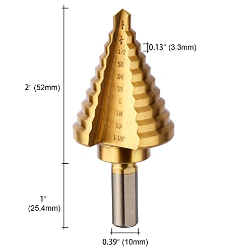 Step Drill Bit, WEAVERBIRD Titanium Drill Bit Set (1/4" to 1-3/8"), HSS Drill Cone Bits with Double Cutting Blades, Small Drill Bits, Cone Drill Bit for Soft Metal Sheet/Wood/Plastic Drilling Cutting