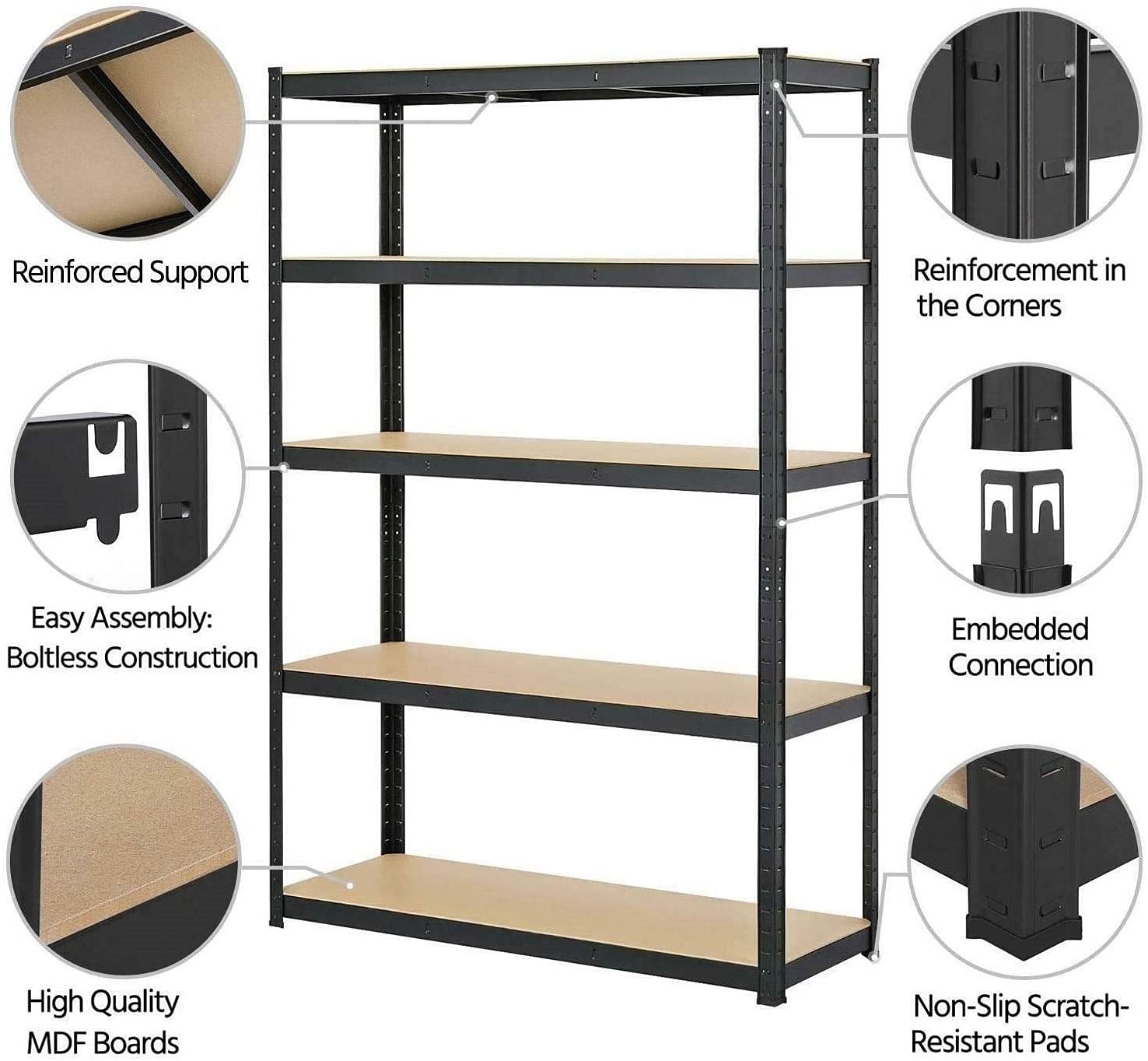 Rigogo Garage Storage Shelving Unit, 5 Tier Metal Shelves Heavy Duty for Warehouse Garage, 2000lbs Large Capacity, 70 x 35 x 16 Inch, Black