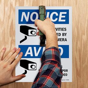 SmartSign (Pack of 5) 12 x 9 inch “Notice - All Activities Monitored By Video Camera” Bilingual Sign, Screen Printed, 10 mil Polystyrene Plastic, Blue/Black on White